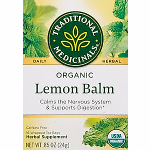 Traditional Medicinals Organic Lemon Balm Herbal Tea, Calming and Supports Digestion, (Pack of 1) - 16 Tea Bags