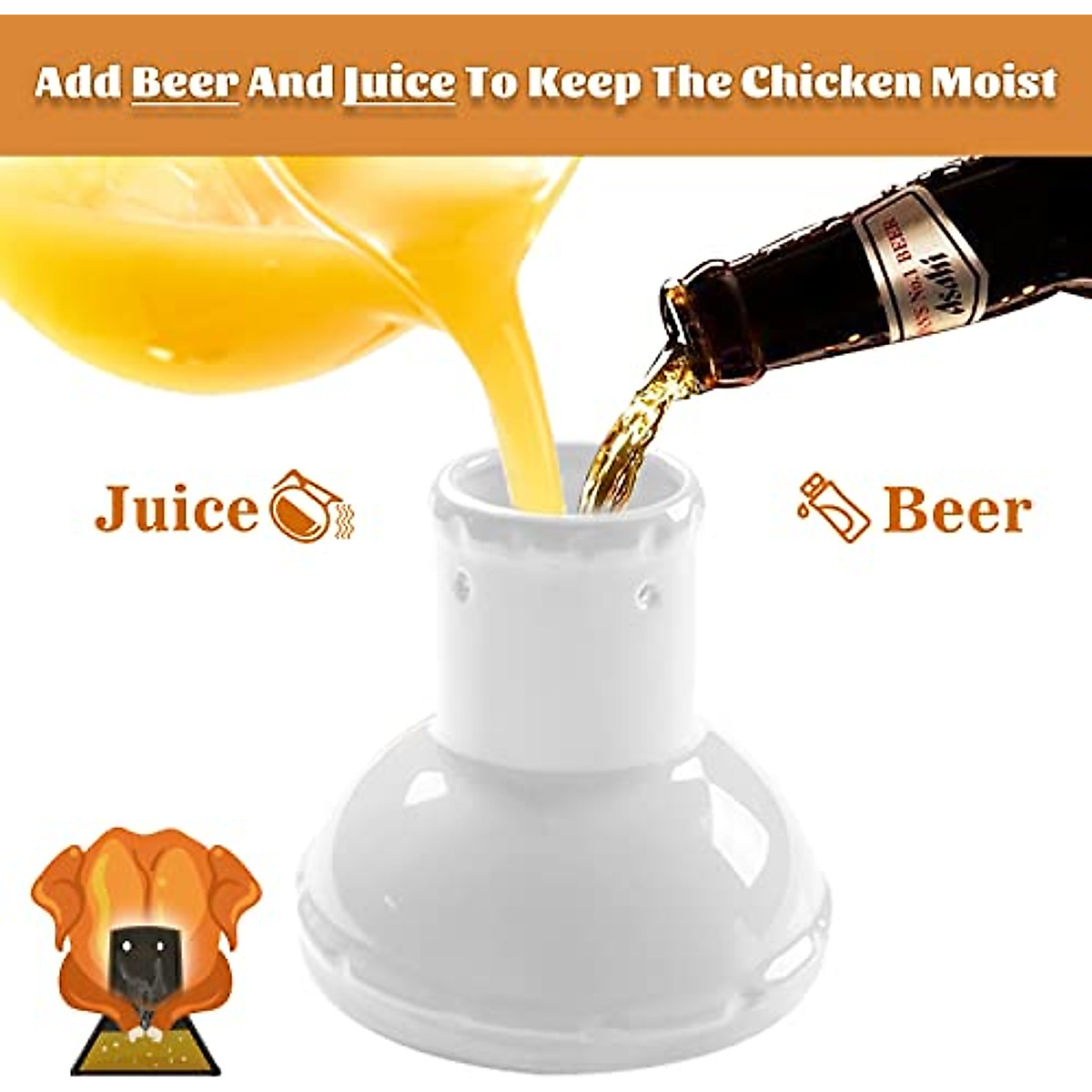 KAMaster White Ceramic Chicken Holder for Grill, Beer Can Chicken Throne for Smokers, Green Egg Parts Non-Stick Steamer Roaster Rack Vertical Stand for Kamado BBQ Accessories