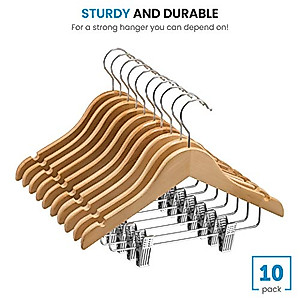 High-Grade Wooden Childrens/Kids Hangers with Clips (10 Pack) Smooth & Durable Wood Baby Hangers/Nursery Hangers - 12.5 Inch - 360° Hook & Cut Notches- Great Toddler Hanger for Dress Skirts Pants