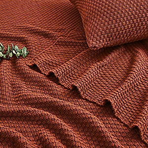 TREELY Rust Knit Throw Blanket for Couch, Soft Cozy Knitted Blankets 60" x 80", Fall Warm Breathable Blanket Decorative for Sofa Bed Living Room