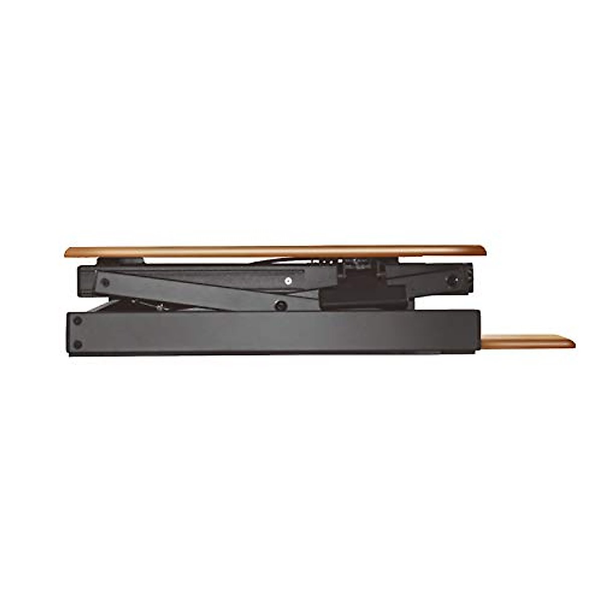 Rocelco 32" Height Adjustable Standing Desk Converter - Sit Stand Computer Workstation Riser - Dual Monitor Retractable Keyboard Tray Gas Spring Assist - Teak Wood Grain (R EADRT)