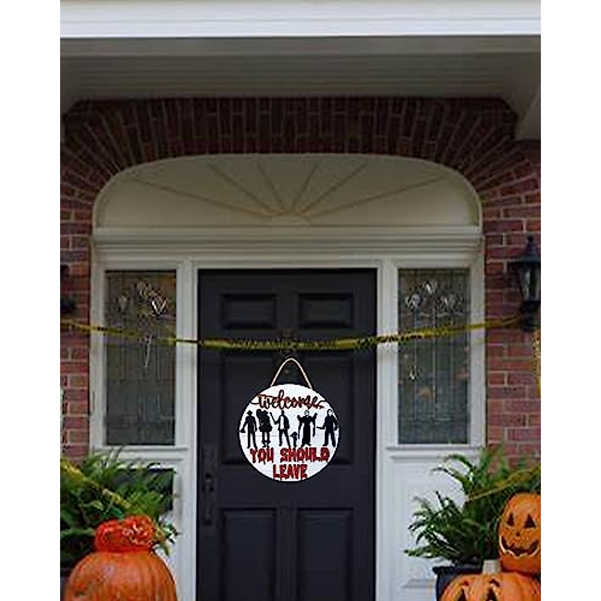 3D Horror Welcome Sign for Front Door Halloween Horror Classic Movie Character Welcome Wooden Door Sign Hanging Decoration,Halloween Wreath for Home Party Indoor Outdoor Porch Wall Decor