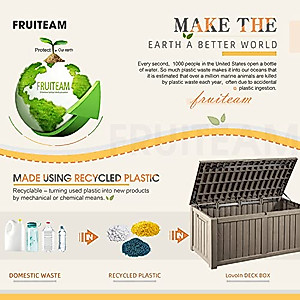 FRUITEAM 120 Gallon Outdoor Storage Box, Low Maintenance, Lockable Resin Deck Box for Patio Furniture Cushions, Pillows, Pool Noodles, Garden Tools