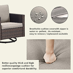 Rilyson Patio Chairs Rocking Swivel Chiar - Wicker Outdoor Patio Furniture Set of 2,PE Rattan Rocker Glider Chairs with Cushions for Outside Porch Deck Backyard Garden(Brown/Grey)