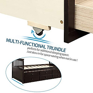 Harper & Bright Designs Twin Captain's Bed Storage Daybed with Trundle and Drawers for Kids Teens and Adults, Espresso