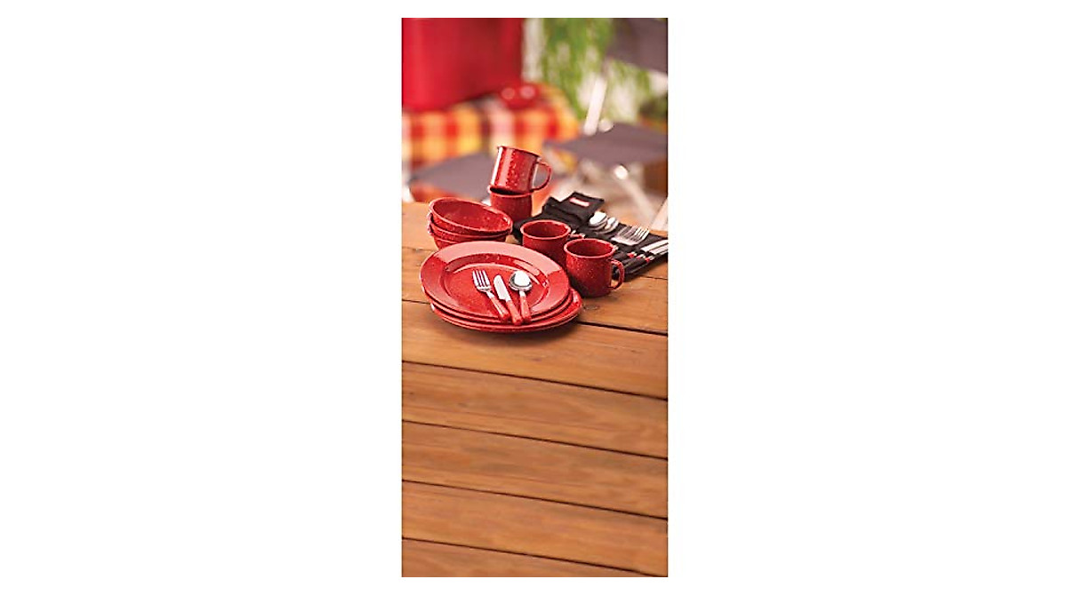 Coleman 24-Pc Red Enamel Dinnerware Set - Camping Ready