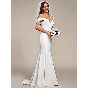Ever-Pretty Women's Off-Shoulder Mermaid Sweep Train Long Wedding Dresses for Bride White US4