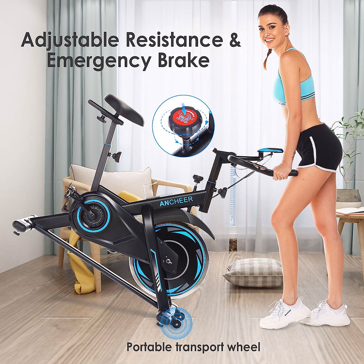 ANCHEER Exercise Bike, Indoor Cycling Bike Stationary with Heart Rate Monitor & LCD Monitor, Comfortable Seat Cushion, 40LBS Heavy Flywheel, Multi - Grips Handlebar (Black)