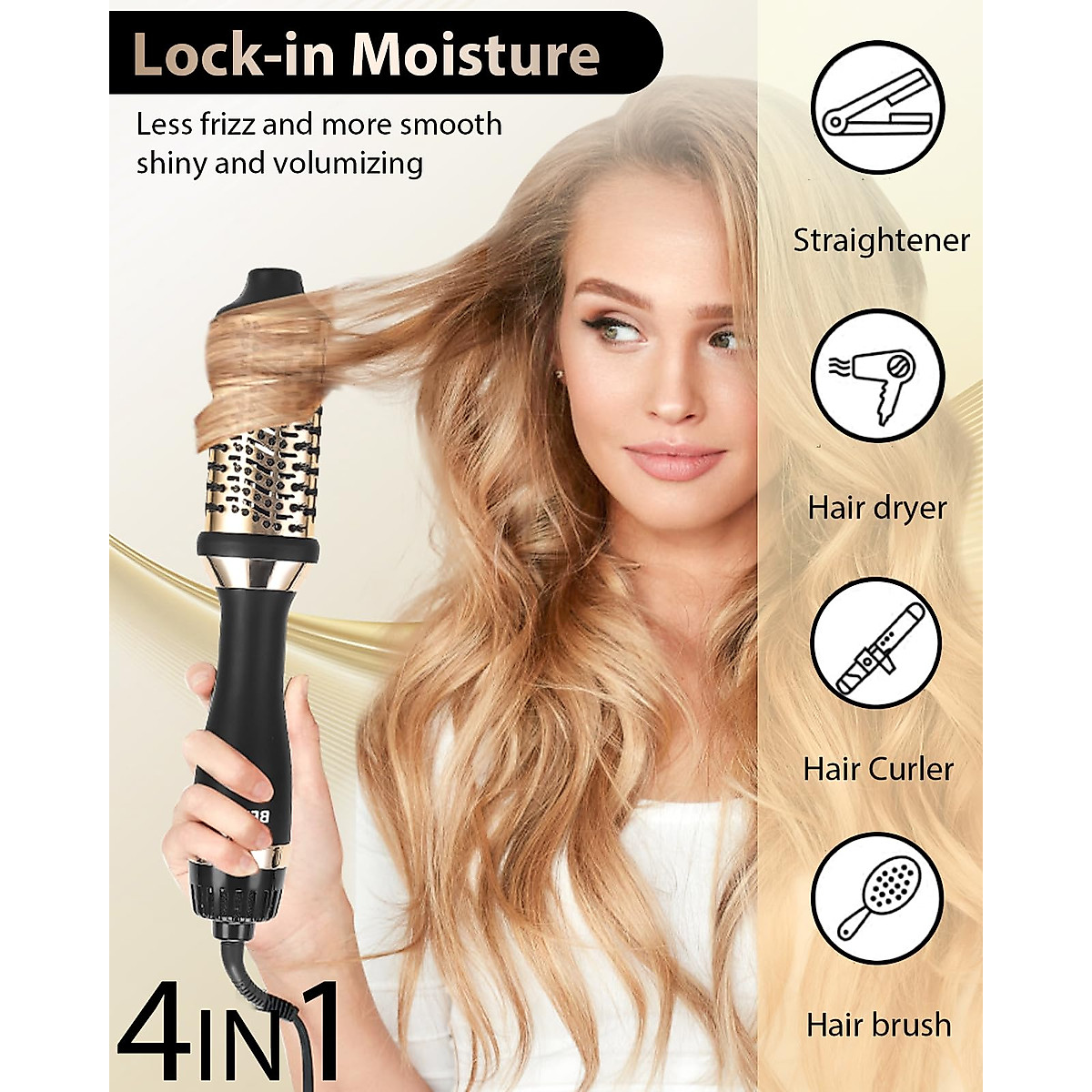 BEITMISS Hair Dryer Brush, Blow Dryer Brush Oval Barrel for Quick and Salon-Quality Results, Detachable Hot Air Brush with Ionic Technology Volumizer and Styler for Frizz Control and Shine