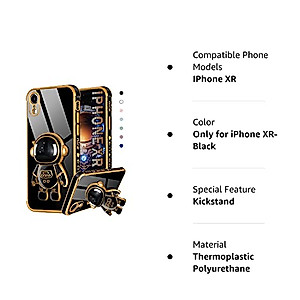 Coralogo for iPhone XR Case Astronaut Cute for Women Girls Girly Unique Black Phone Cases with Astronaut Hidden Stand Kickstand 6D Design Cover for iPhone XR 6.1 inch