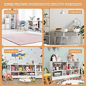 SILKYDRY 5 Cube Storage Organizer, 2-Tier Horizontal Bookshelf, Wooden Display Book Shelves for Home Office Classroom, Low Bookcase Under Window (White, 44” x 12” x 24”)