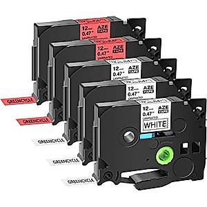 GREENCYCLE Compatible for Brother TZe-231 TZ-431 Laminated Tape Black on White/Red 12mm 0.47" 1/2 Inch for P Touch PT-D200 PT-D210 PT-D400 PT-H100 PT-1230PC Label Makers, 5 Pack
