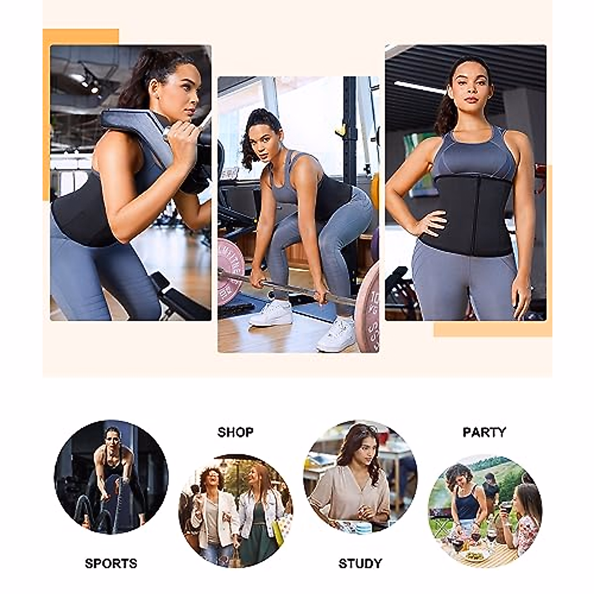 LEINIDINA Womens Waist Trainer Corset with Zipper Sweat Waist Trimmer for Women Workout Belt Corset Shapewear Black