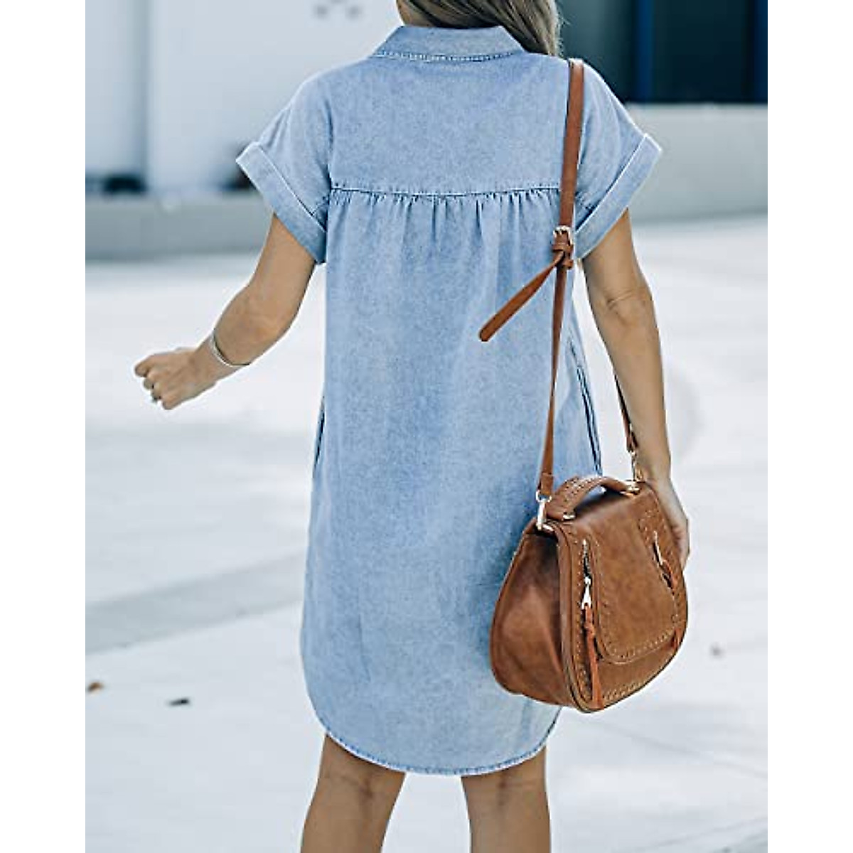 KDF Denim Dress with Pockets for Women Denim Button Down Shirt Jean Dresses for Women 2023 Summer Light Blue Size Small Size 4 Size 6