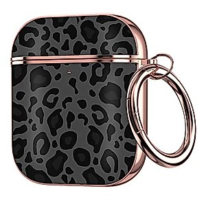Maxjoy Airpods 1st & 2nd Generation Case，Protective Shockproof Cover with Keychain Compatible ，Cute AirPods Case Cover, Apple airpods case,for Girls and Women and Men（Leopard Print on Black）