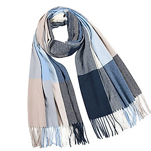 Fashion Women Men Winter Warm Scarves Color Block Tassel Scarf Soft Wraps Long Shawl (Blue, One Size)
