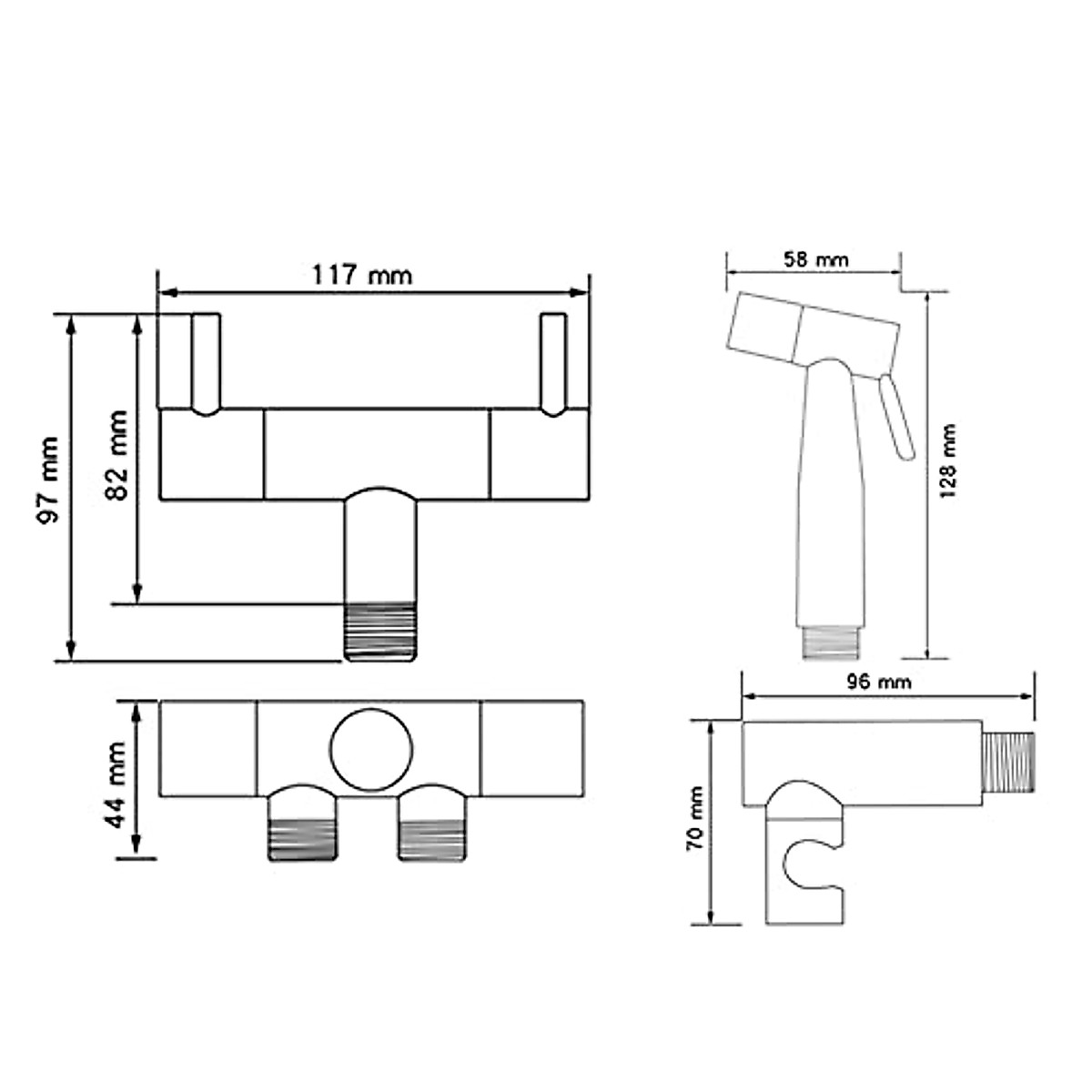 MINJING Bidet Sprayer for Toilet, Black Hand Held Bidet Toilet Sprayer, Baby Cloth Diaper Sprayer, Stainless Steel Bidet Sprayer for Personal Hygiene Brass T-Adaptor