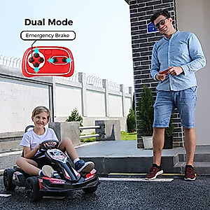 ELEMARA Electric Go Kart for Kids, 12V 2WD Battery Powered Ride On Cars with Parent Remote Control for Boys Girls,Vehicle Toy Gift with Adjustable Seat,Safety Belt,USB Port,Horn,Black