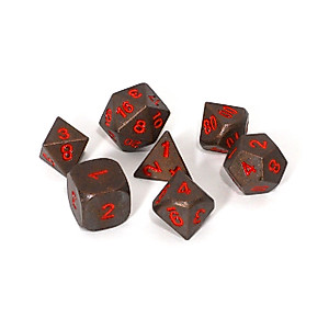 Metal Dice Polyhedral Set of 7 Copper Dragon Red D&D RPG Ancient Copper with Red Numbers