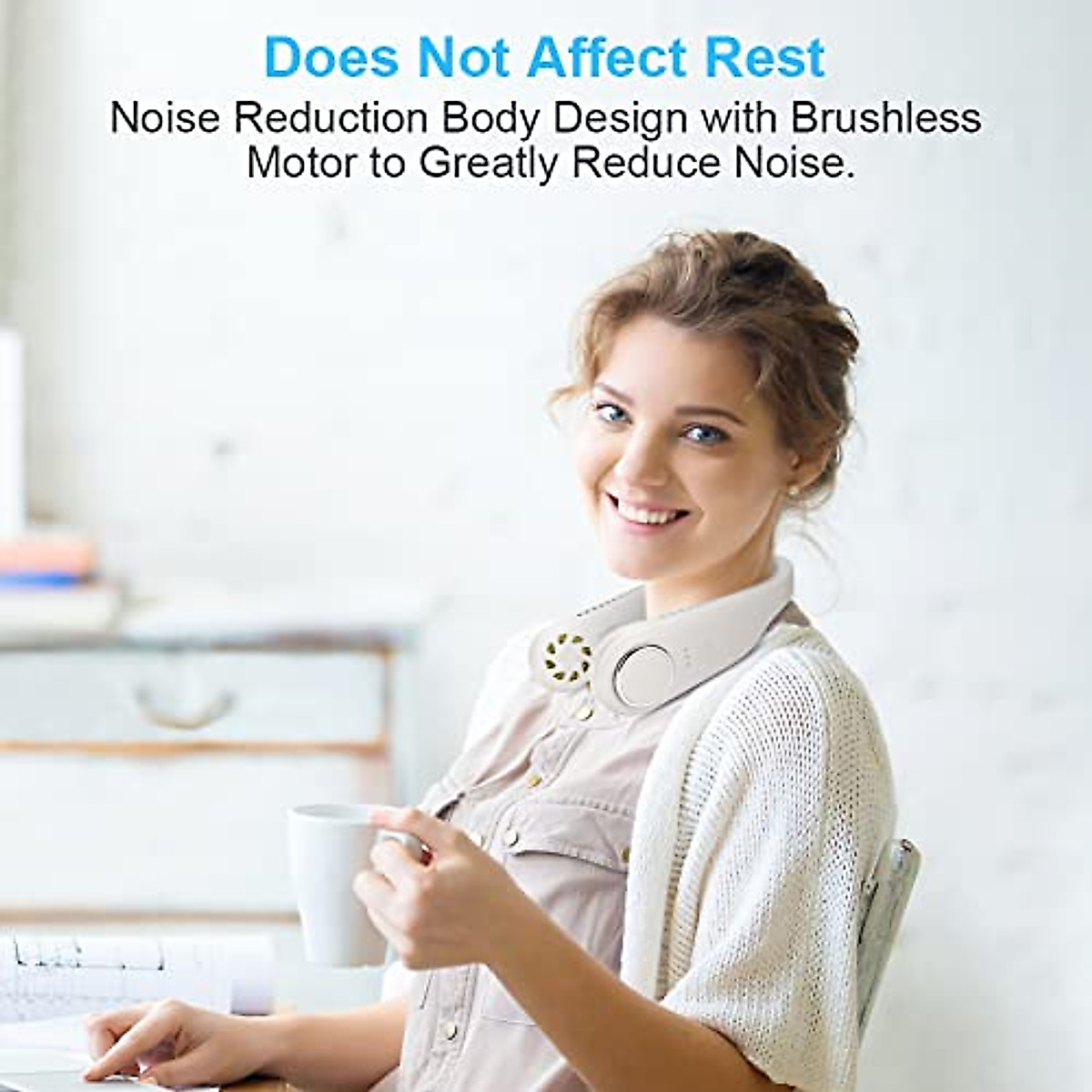 QUUREN Portable Neck Fan, 3 Speeds Handsfree Personal Fan Neck Cooler Personal Cooling Device 360° Neck Fan Bladeless USB Rechargeable Fan 32 Air Outlet Suitable for Traveling Sports Office (White)