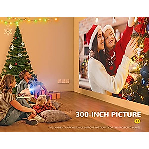 Mini Projector, Portable Video Projector w/ 1080P Supported and 300'' Display, LED Phone Projector for Kids Gifts, Cartoons TV Movie, Party Game, Compatible with HDMI, USB, TV Stick iOS & Android