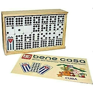 Bene Casa - Cuban Flag Double Nines Dominoes Set - 2-10 Players - Wooden Box with 55 Dominos
