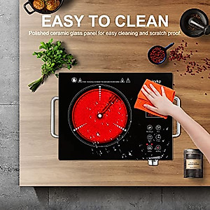 Ghjcvkp Portable Ceramic Cooktop, 1800W Electric Single Hot Plate for Cooking with 18 Power Levels, Infrared Countertop Burner with Sensor Touch, 4-hour Timer, Adjustable Knob