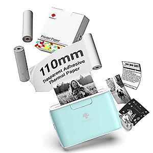 Phomemo M04S Wireless Portable Printer- Thermal Printer Sticker Printer with Adhesive Transparent Thermal Paper for Phomemo M04S/M04AS Mini Bluetooth Printer, Black on Clear, 110mm x 3.5m, 3 Rolls
