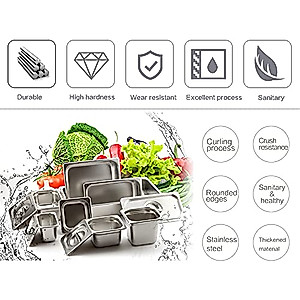 LIGOU 6Pack 1/9 Gastronorm Pan Stainless Steel Food Container,Sheet Pan,Hotel Pan,Baking Pans,Toaster Oven Pan,Jelly Roll Pan,Barbeque Grill Pan,Mirror Finish, Dishwasher Safe (2.56" depth)