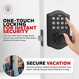 Honeywell Safes & Door Locks - Keyless Entry Lever Door Lock Handle with Electronic Keypad - Easy to Install Front Door Lock with 50 User Pin Codes - Oil Rubed Bronze, 6.5 x 8.8 x 9 in - 8734401