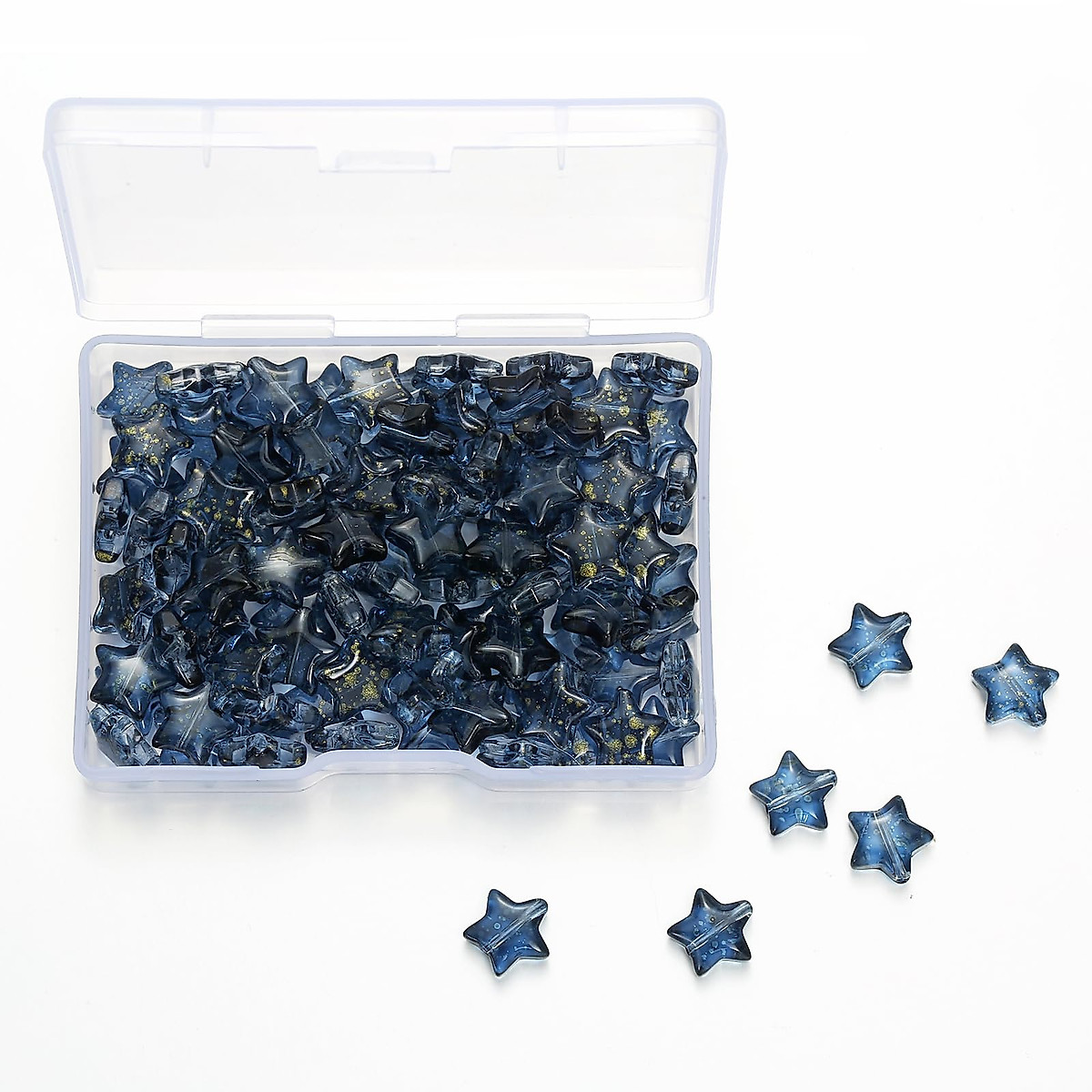 100pcs Dark Blue Star Beads Glass Crystal Star Beads 10mm Star Glass Spacer Beads for Jewelry Bracelet Making DIY Crafts Gifts (Dark Blue Star)