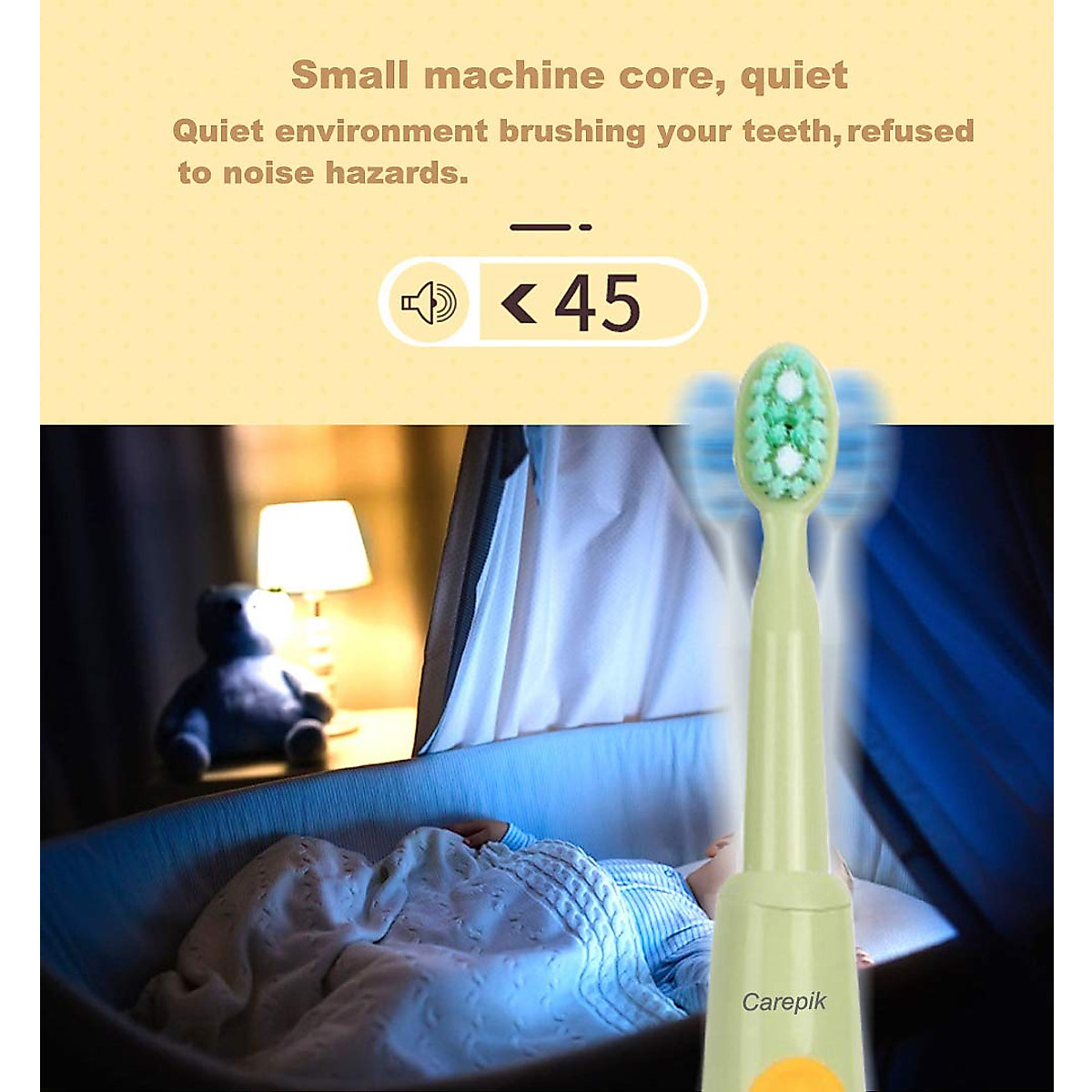 Carepik Kids Electric Toothbrush Set, Sonic Rechargeable Powered Toothbrush, Extra Soft Bristles, 2 Brush Replacement Heads, Cute Animal Cover, 3 Modes, Fun & Easy Cleaning for Age 3+ (Green)