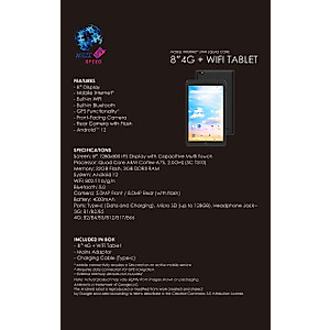 Maze Speed Tablet 8" Inch 4G LTE + WiFi Android Tablet, 8 Inch 1280x800 IPS HD Display, 8 MP Camera, 3GB+32GB (Up to 128GB), 4000mAh Battery, Android 12, w/Tablet Case, Black