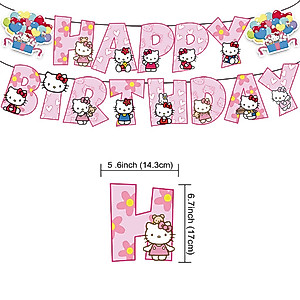Kitty Birthday Party Supplies Banner and 8*Hanging Swirls for Kitty Birthday Decorations, Kids Boys and Girls for Birthday Party Decorations Happy Theme.