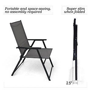 Virvla 7 Pieces Folding Patio Dining Set Outdoor Furniture with 6 Patio Folding Chairs and Rectangular Table for Yard, Garden, Porch and Poolside - Grey