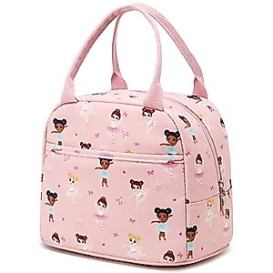 Lunch Bag Kids Girls Women Pink Lunchbag Cute Insulated Teens Cooler Tote Bag Reusable Adult Thermal Lunch Box for School Work Travel Picnic Hiking Beach (Pink Ballerine)