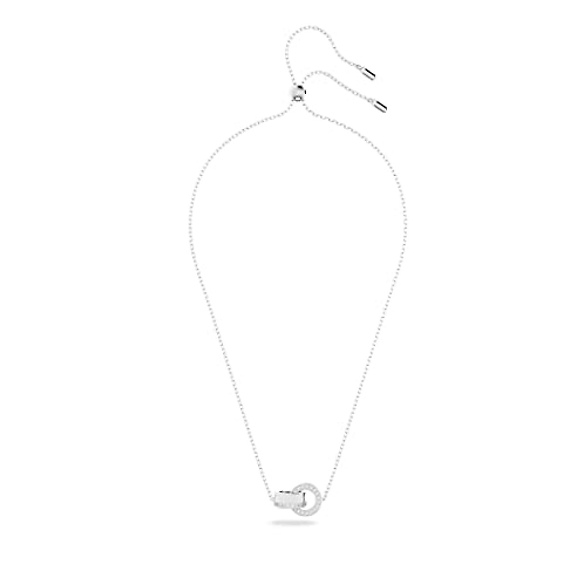 SWAROVSKI Dextera Necklace with Interlocking Circle Motif in Rhodium-Finish Metal and White Crystal Pavé on Rhodium Finish Chain, Size Small, Part of the Dextera Collection