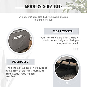 Hixkol Sleeper Sofa Bed, 3 in 1 Sofa Bed Pull Out Couch Bed with Adjustable Backrest, Modern Sofa Bed for Living Room, Convertible Sofa Bed for Bedroom. (Grey)