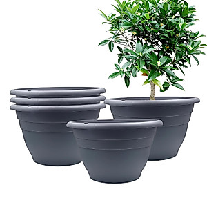 RooTrimmer Plant Pots Set of 5, 10 Inch Round Flower Pots, Thickened Plant Planters with Drainage Holes, Garden Pots for Indoor Outdoor (Dark Gray)