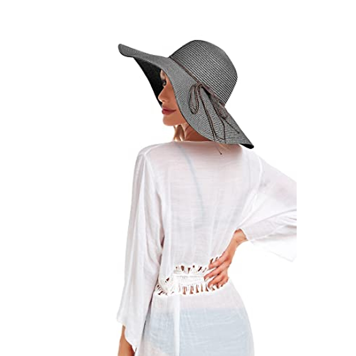 Women Wide Brim Straw Hats,Folable Floppy Sun Hats for Women Uv Protection,Summer Beach Packable Sun Hats UPF 50+ Black