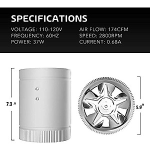 iPower 6 Inch Booster Fan 174 CFM with Low Noise, Inline Duct Exhaust HVAC Vent Blower in Grow Tent, Basements, Bathrooms and Kitchens, 2 Pack