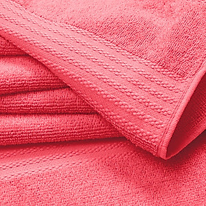 GLAMBURG Premium Cotton 4 Pack Bath Towel Set - 100% Pure Cotton - 4 Bath Towels 27x54 - Ideal for Everyday use - Ultra Soft & Highly Absorbent - Coral Orange