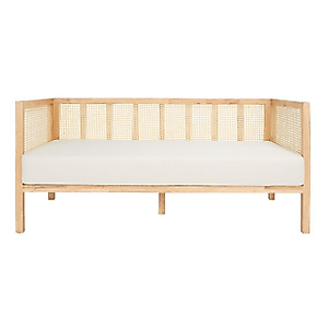 SAFAVIEH Home Collection Dune Coastal Natural Rattan 3-Seater Sofa with White Cushion (Fully Assembled)