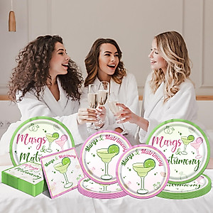 Margs and Matrimony Bachelorette Tableware, 60Pcs Margs and Matrimony Decor includes Margarita Plates and Margaritas And Matrimony Bachelorette Napkins, Mexican Fiesta Wedding Bridal Shower