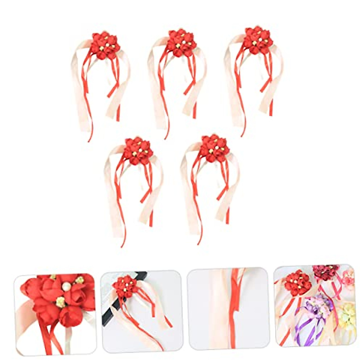 VOSAREA 5Pcs Wrist Flower Wedding Bridal Rose Hand Flowers Bridal Hand Flower Corsage Wristlet Prom Dresses Wedding Corsages Flower Corsage Ballgown Peony Silk Flower Bride Wedding Flowers