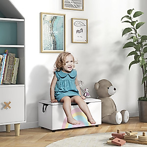 Qaba Kids Toy Box Chest, Lightweight Toy Organizer with Storage, Top Lid, and Side Handles for Nursery Room, Playroom, Bedroom, Aged 3-8 Years Old, 29.5" x 14.5" x 15", White