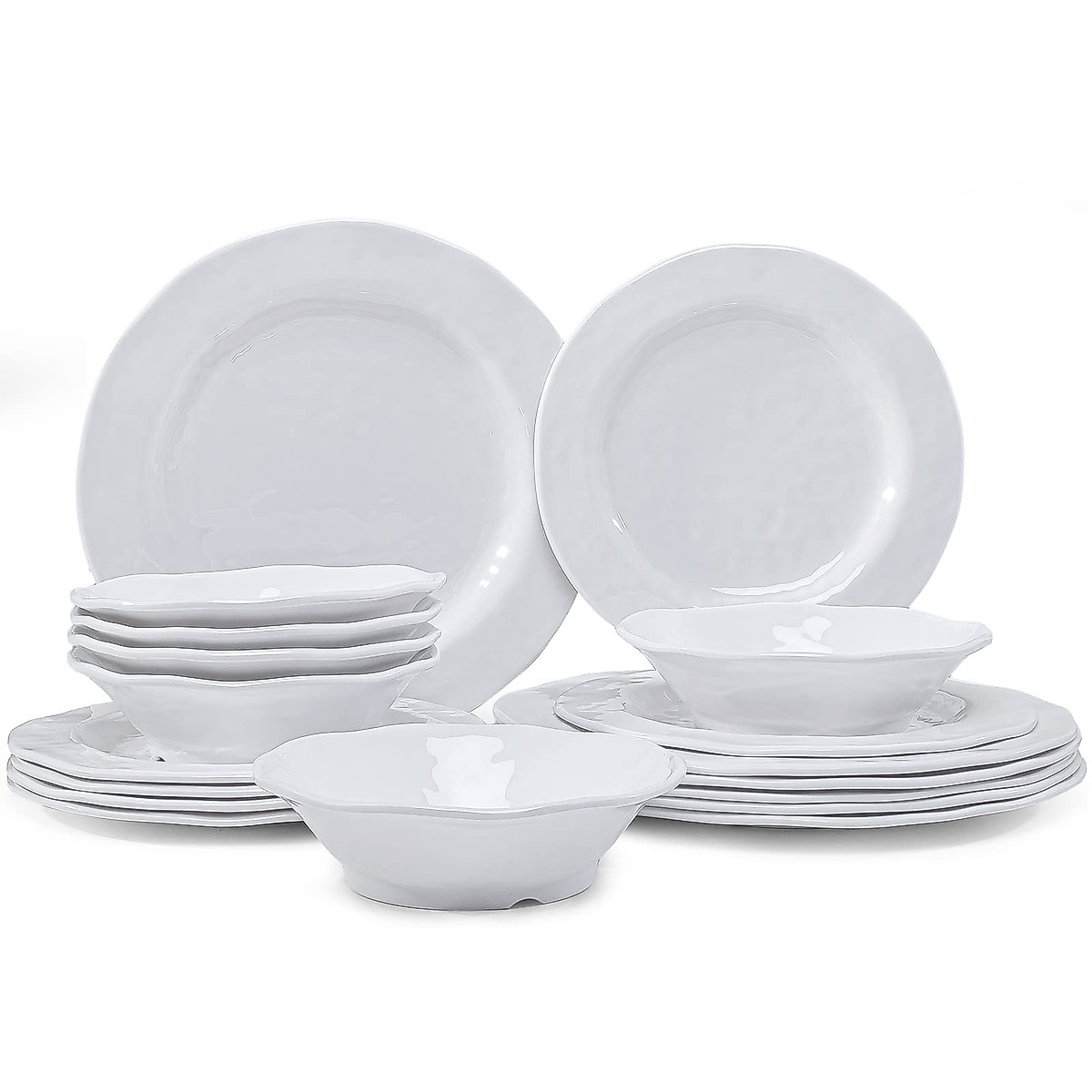 LEHAHA Basic White Melamine Dinnerware Sets, 18 Piece melamine dishes set, Service for 6, Plates and Bowls Sets Great for Indoor and Outdoor Use, Dishwasher safe…