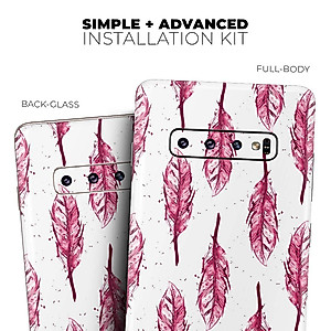 DesignSkinz Crimson Feather Pattern Protective Vinyl Decal Wrap Skin Cover Compatible with The Samsung Galaxy S20 (Screen Trim & Back Glass Skin)