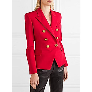 chouyatou Women's Vintage Double Breasted Slim Fit Dress Suit Blazer Jacket (Large, Red)