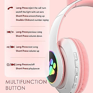 YQ77 Wireless Kids Headphones, Cute Cat Ear LED Light Up Foldable Over-Ear Bluetooth Headphones with Microphone for iPad/Smartphones/PC/Kindle/Tablet/Laptop, Best Gifts for Kids Teens Adults (Purple)